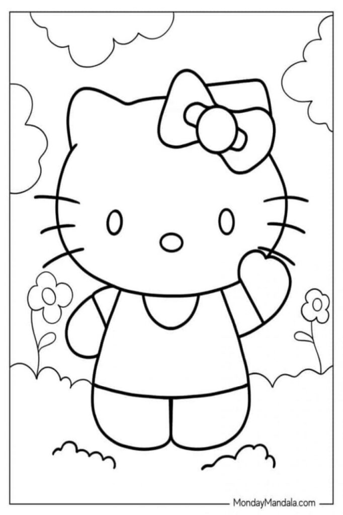 Hello Kitty Drawing No Color | Coloring Craze