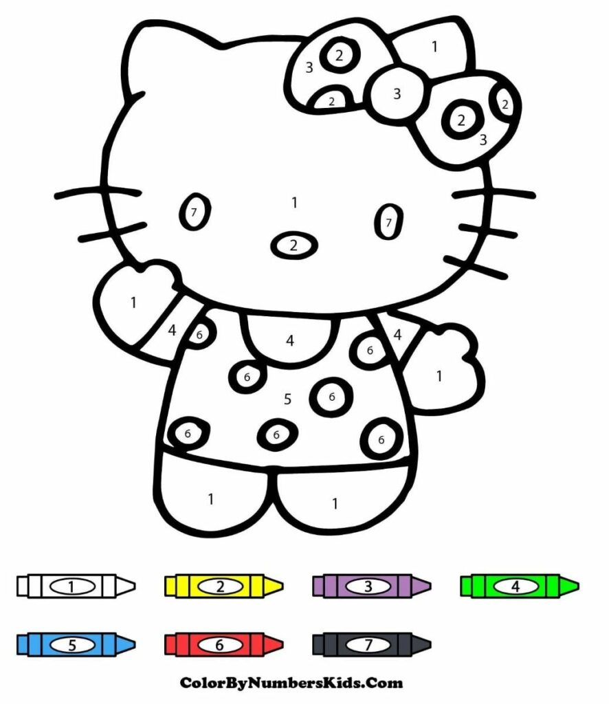Printable Hello Kitty Color By Number Worksheet | Coloring Craze